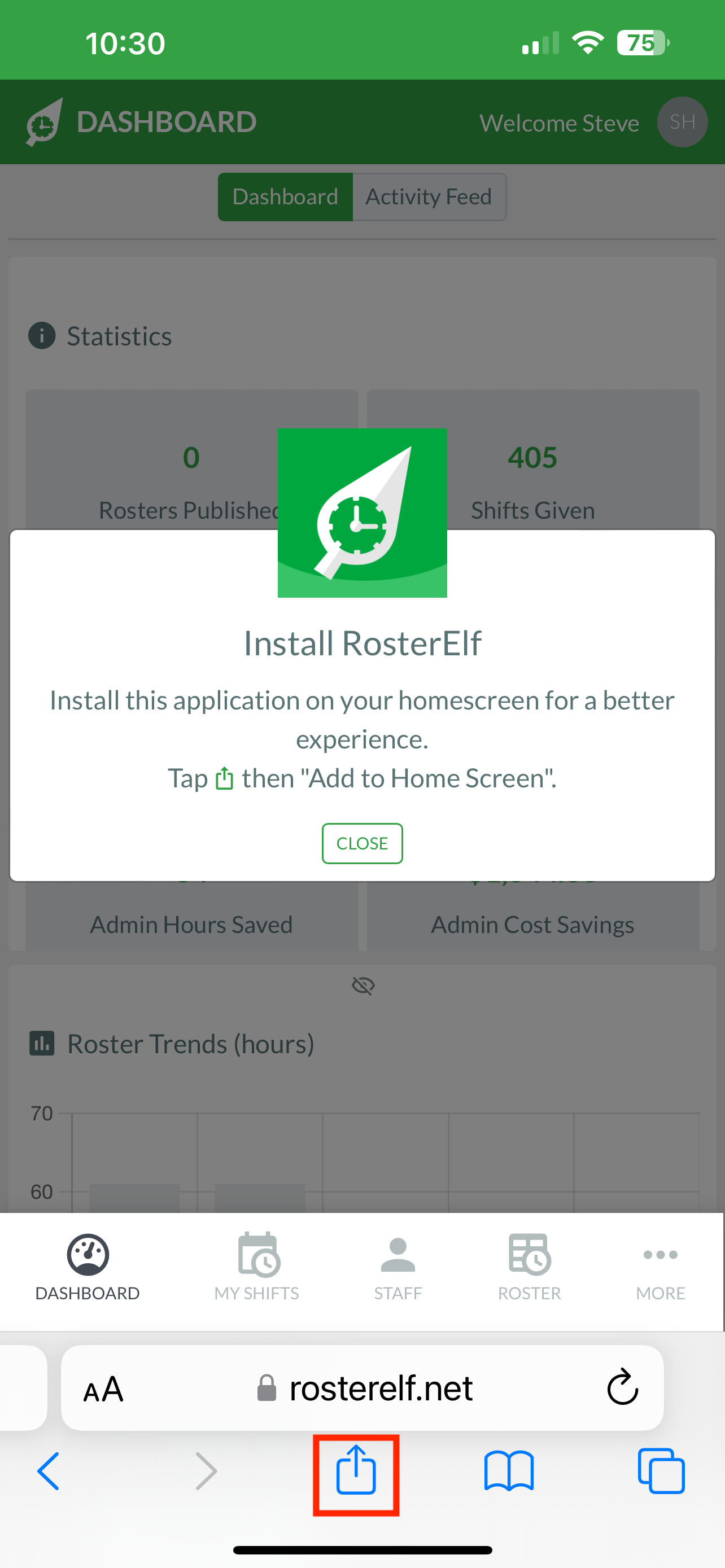 How To Install Pwa Version On Ios Smartphone Safari Rosterelf Customer Support 