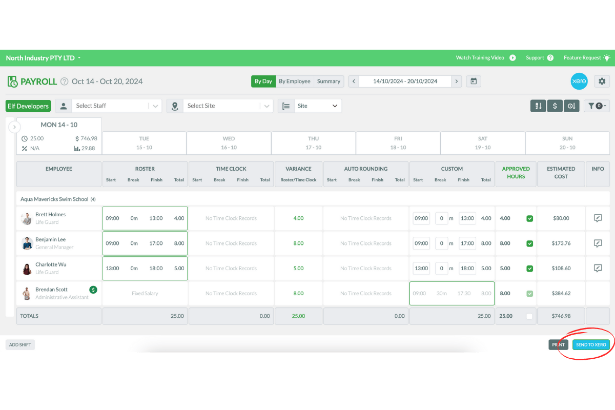 Sending timesheets to Xero – RosterElf Customer Support